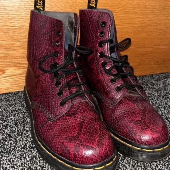 Dr. Martens | Shoes | Dr Martens Red Snake Print Boots | Poshmark